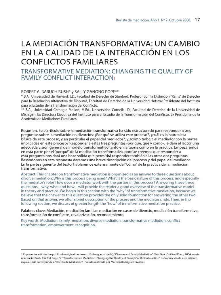 Modelo Transformativo - Artículo Baruch | PDF | Conflicto (proceso ...