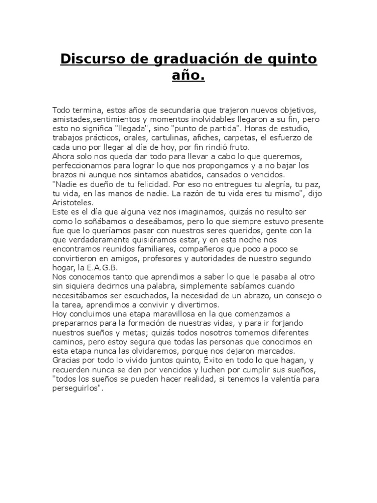 Discurso de Graduación de Quinto Año | PDF | Relaciones personales ...