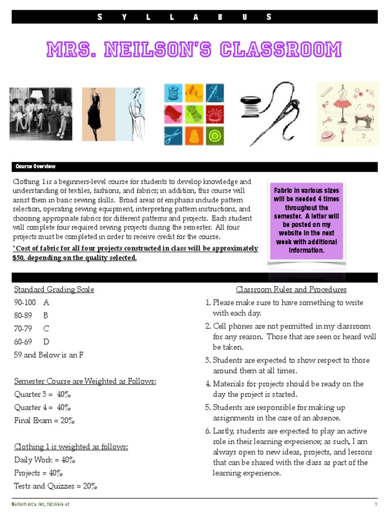Clothing 1 Course Syllabus Overview | PDF