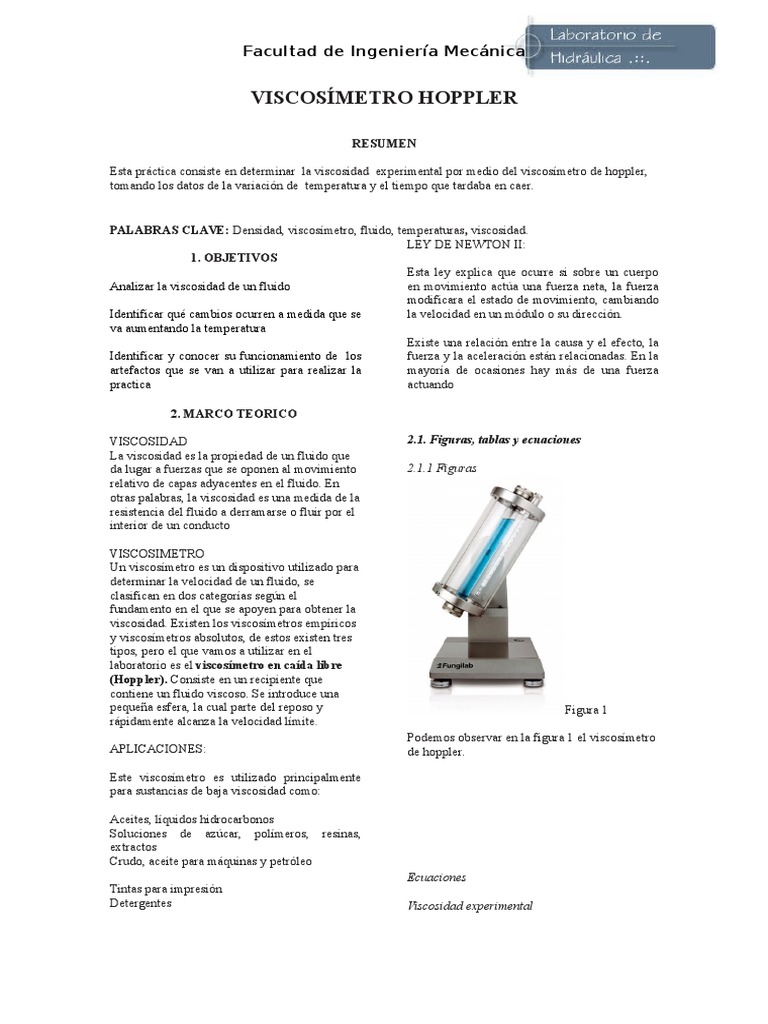 Viscosidad con Viscosímetro Hoppler | PDF | Viscosidad | Fluido