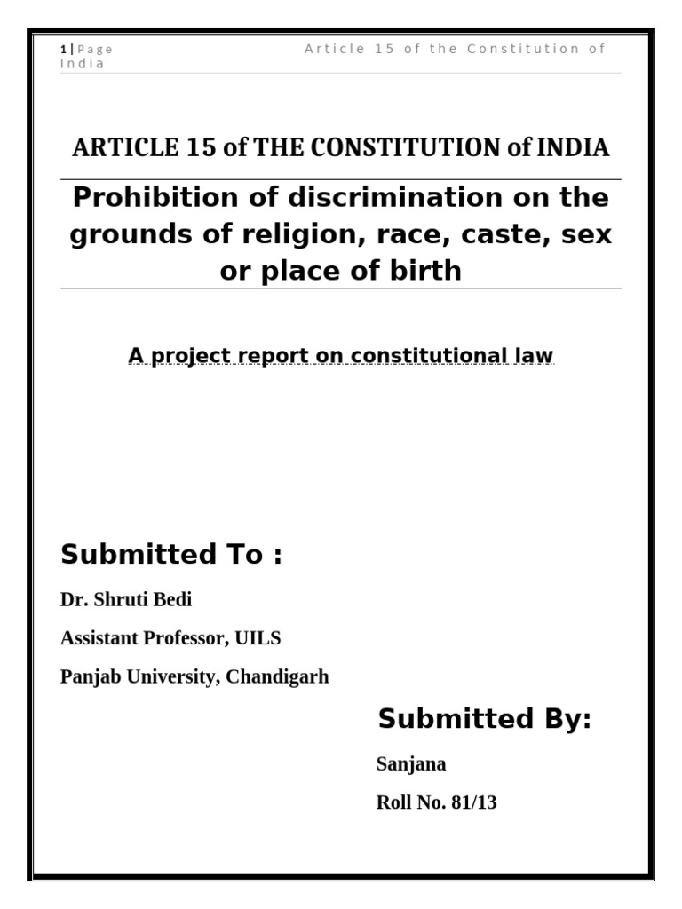 Article 15: Prohibition of Discrimination | PDF | Justice | Supreme ...