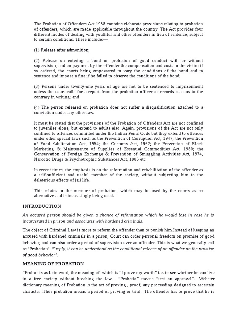 Analysis of Probation Under the Probation of Offenders Act 1958 ...