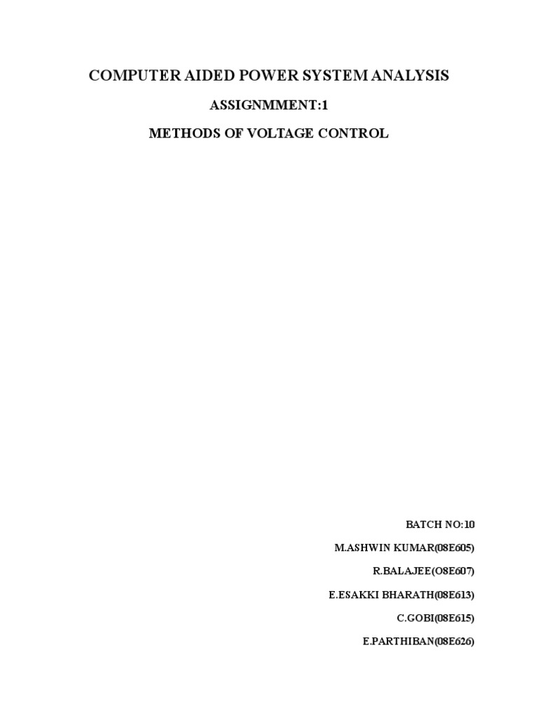 Computer Aided Power System Analysis: Assignmment:1 Methods of Voltage ...