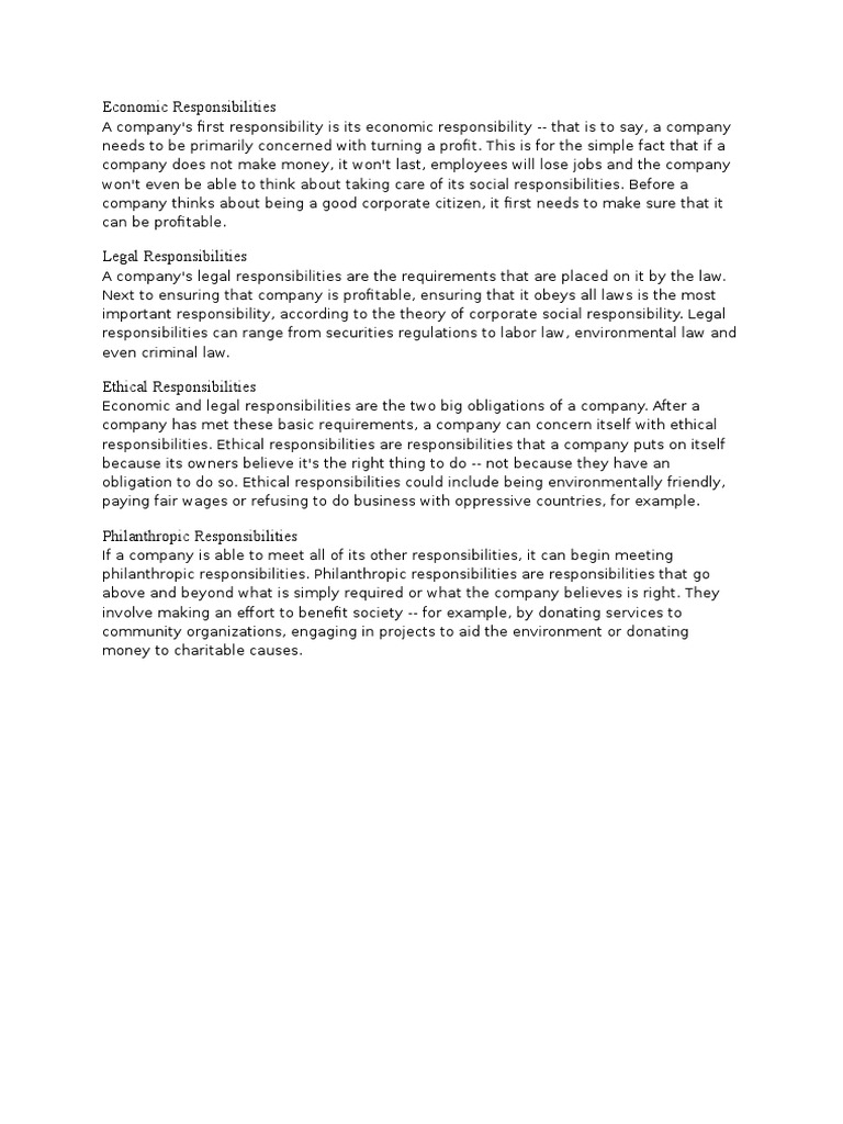 Economic Responsibilities | PDF | Corporate Social Responsibility ...