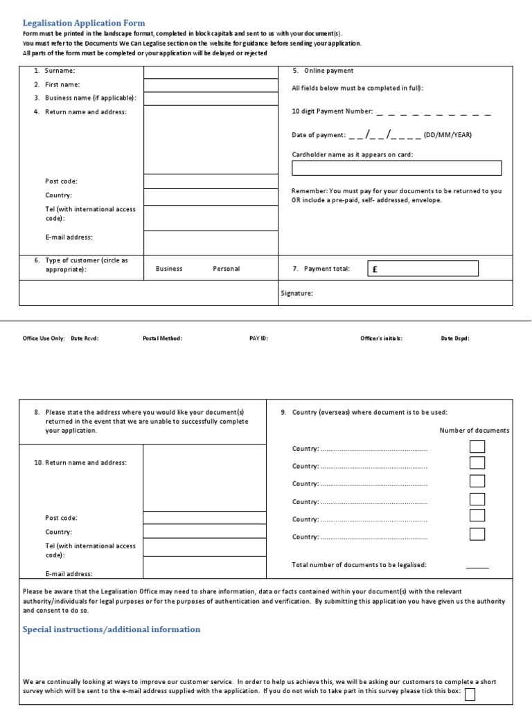 Legalisation Application Form PRINTABLE | PDF | Signature | Mail