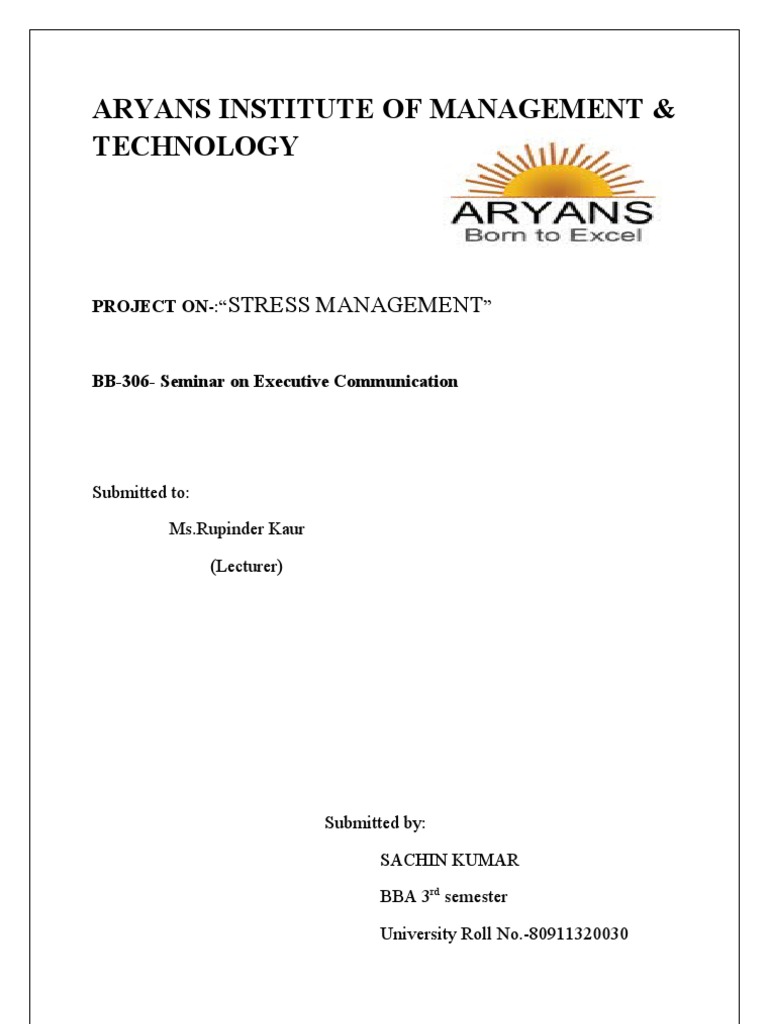 Stress Management Project Overview | PDF | Coping (Psychology) | Stress ...