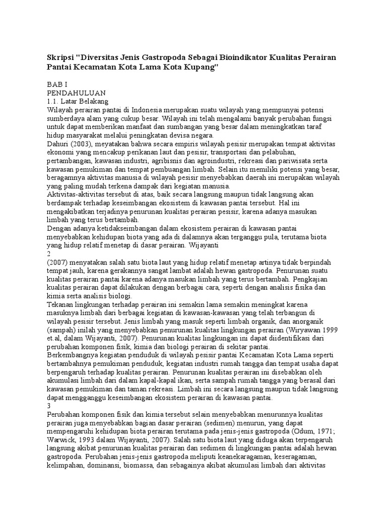 Diversitas Jenis Gastropoda Sebagai Bioindikator Kualitas Perairan Di Kupang | PDF | Sains ...