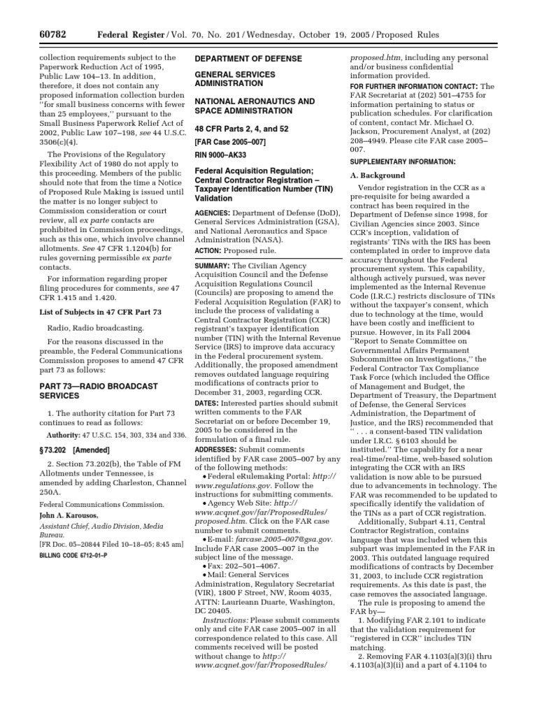 Proposed Rule: Federal Acquisition Regulation (FAR) : Central ...