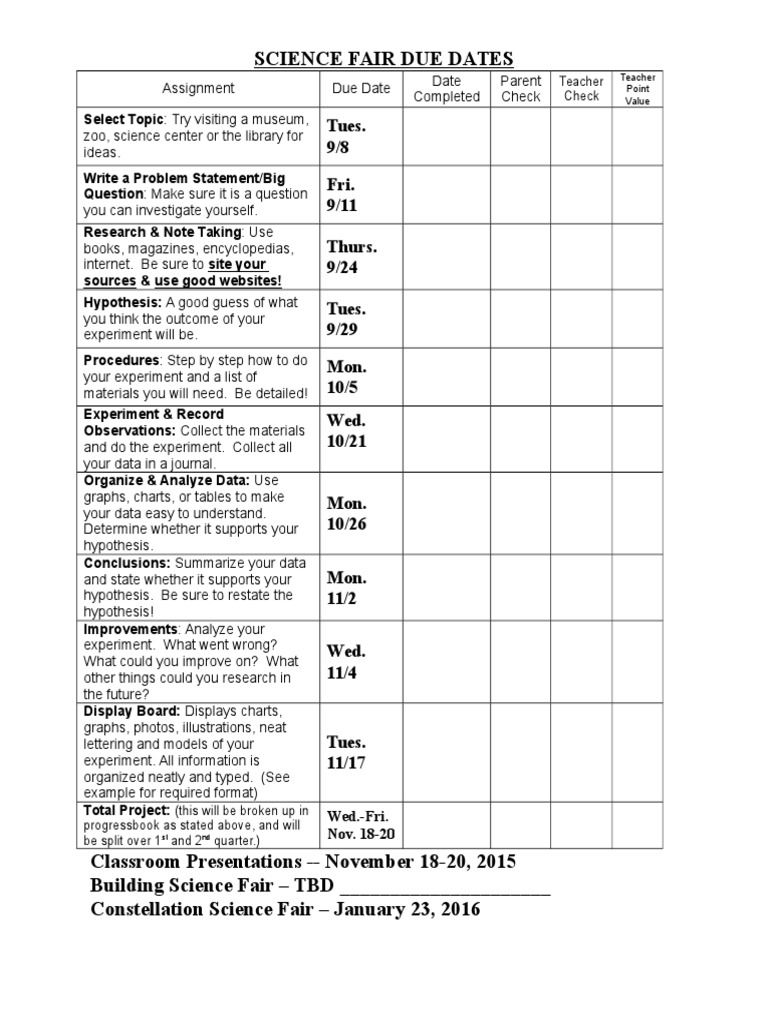 Science Fair Project Timeline Guide | PDF