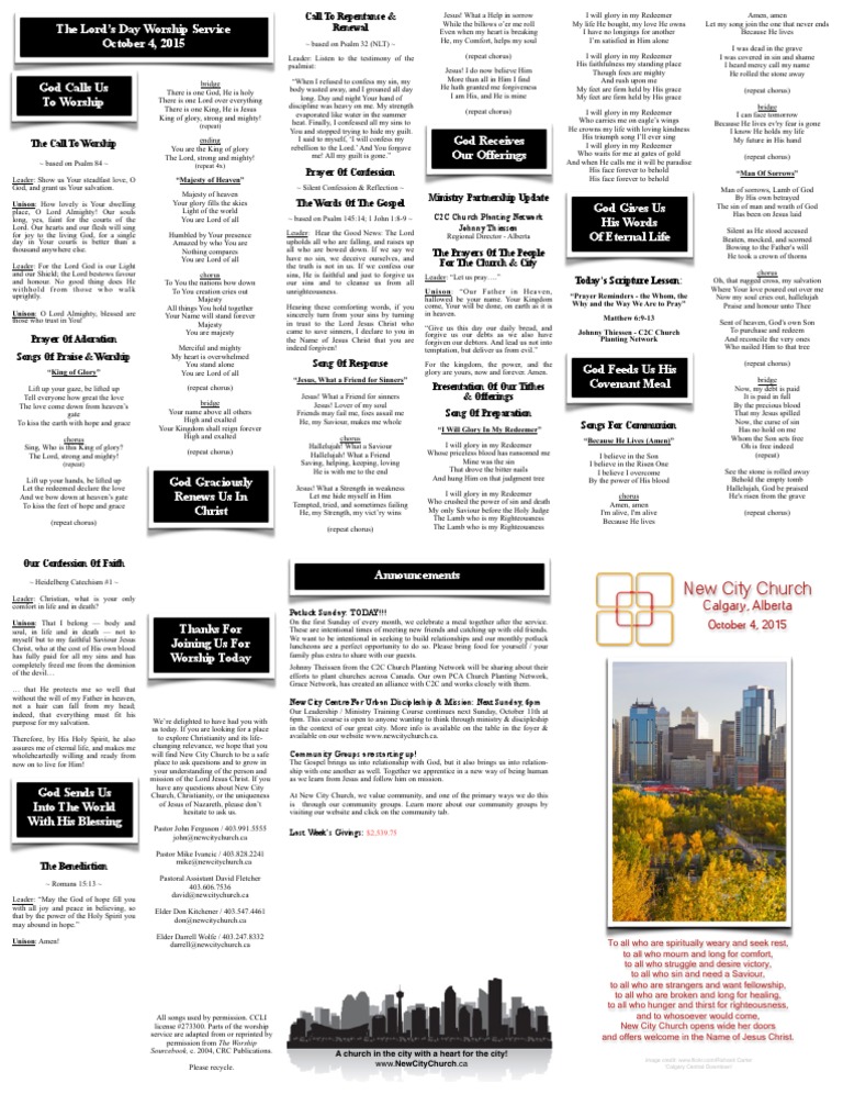 October 4, 2015 Worship Folder | PDF | Confession (Religion) | Sin