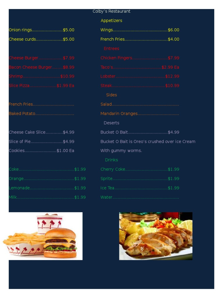 Colby's Restaurant Menu and Prices | PDF
