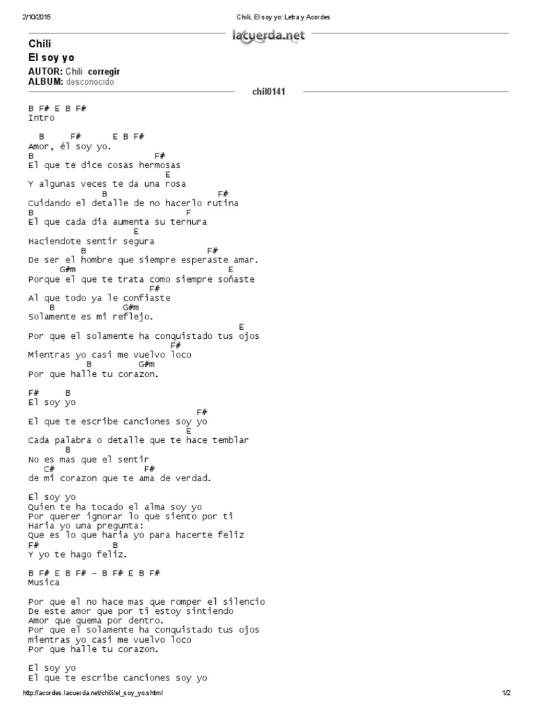 ChilChili, El Soy Yo - Letra y Acordesi, El Soy Yo - Letra y Acordes ...