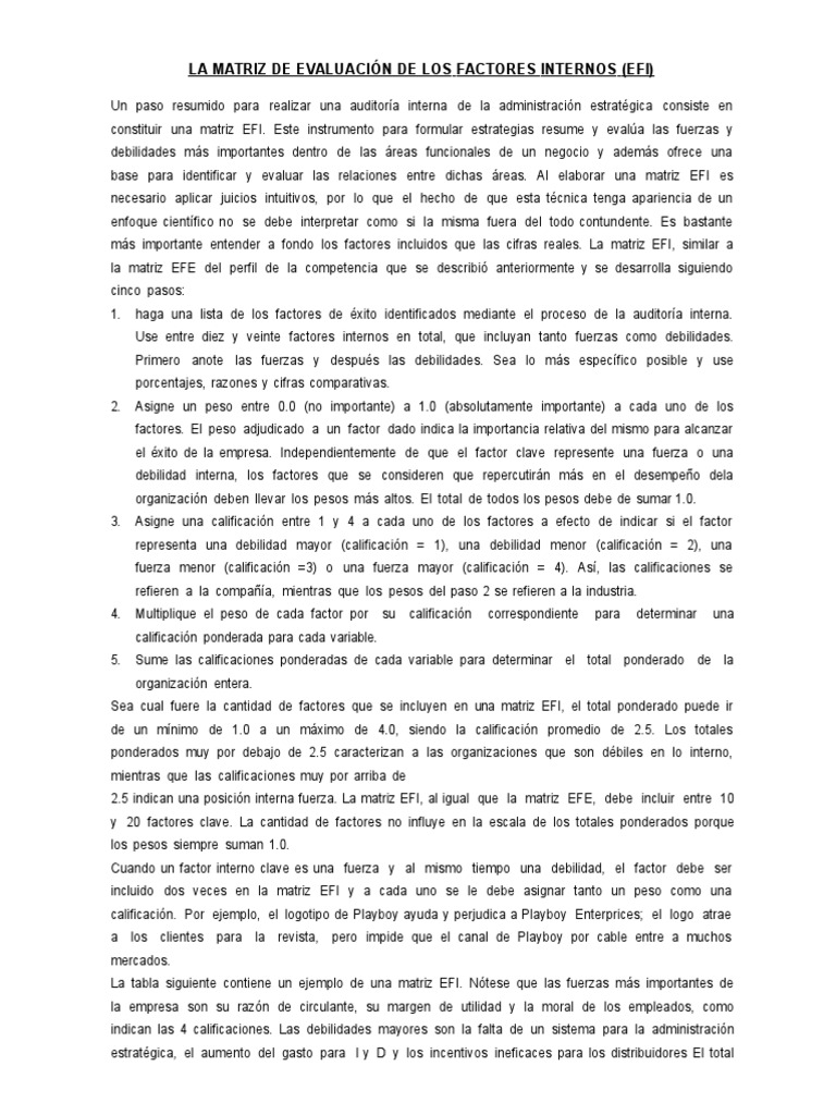 La Matriz Efi, Efe y MPC | PDF | Planificación estratégica | Toma de ...