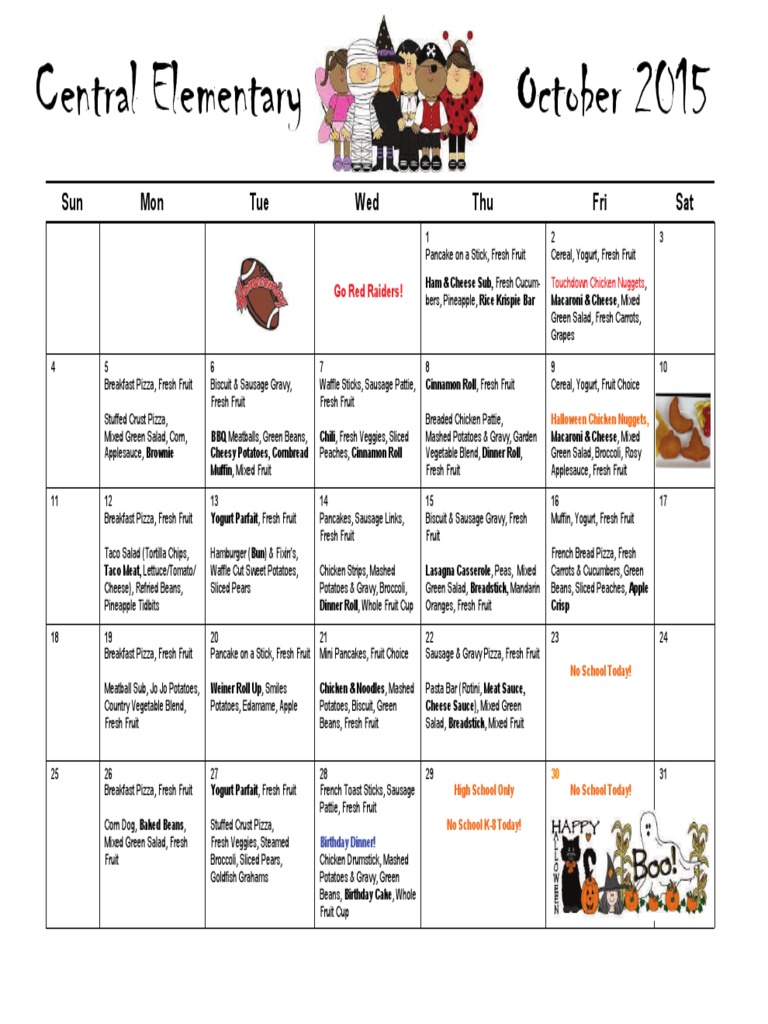 October 2015 School Menu | PDF | Wellness