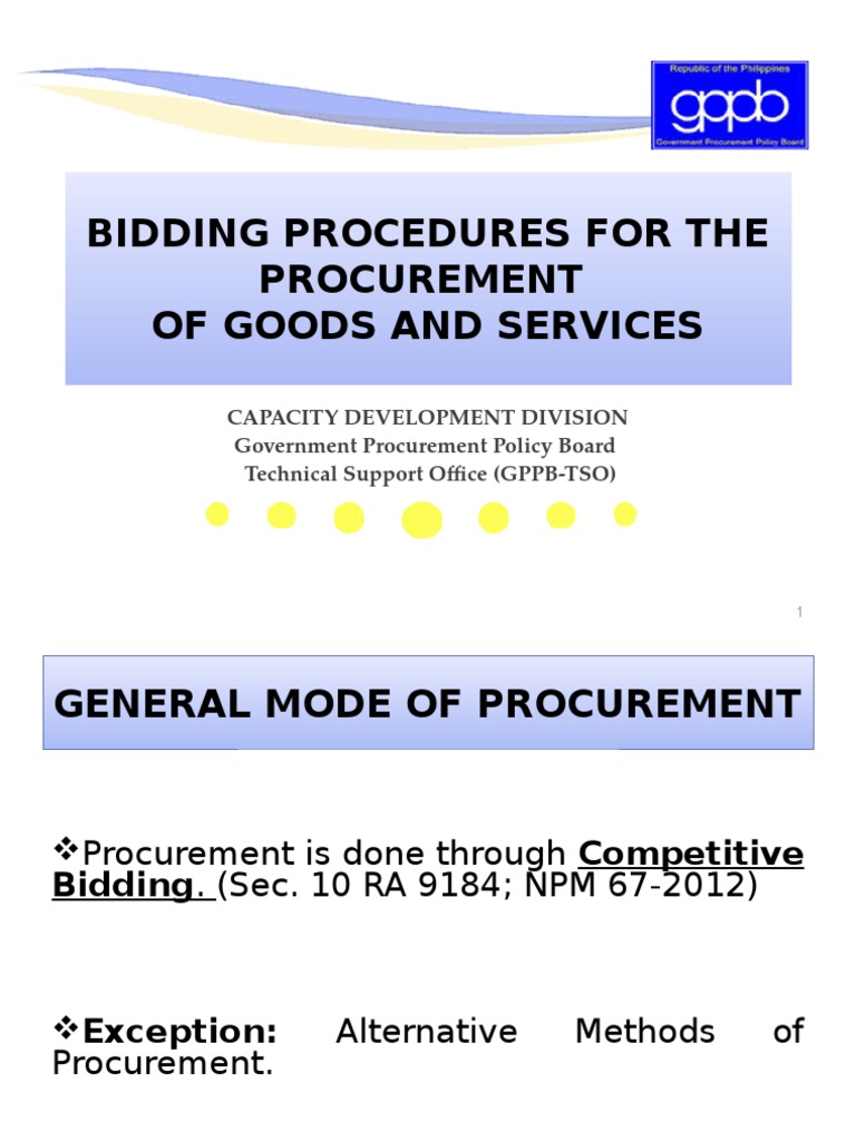 03 BIDDING PROCEDURE FOR GOODS (1).ppt | Guarantee | Joint Venture