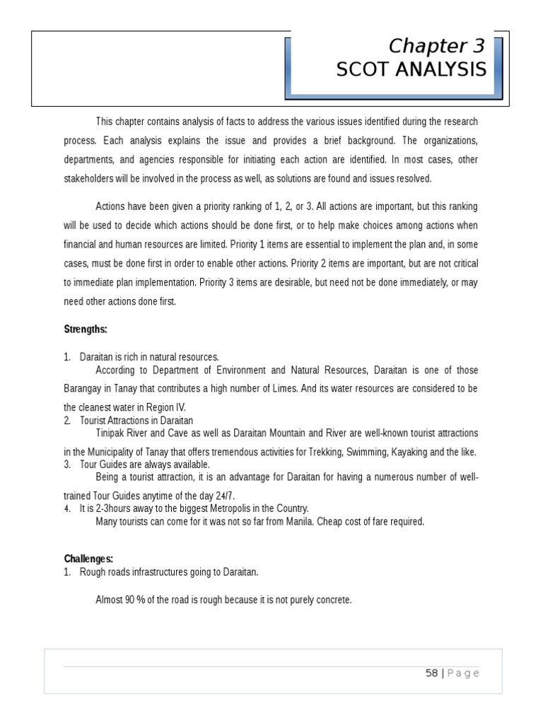 Chapter 3 SCOT ANALYSIS | PDF | Tourism | Swot Analysis