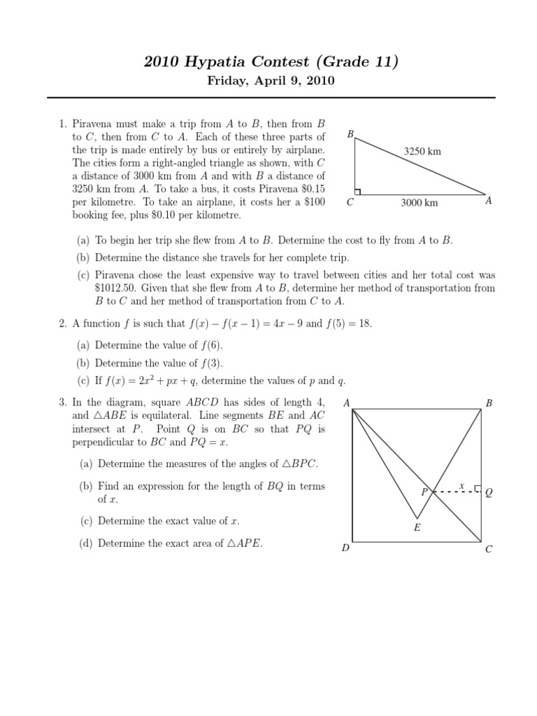 2010 Hypatia Contest (Grade 11) : Friday, April 9, 2010 | PDF ...