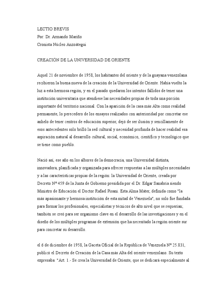 Creación de La UDO | PDF | Venezuela | Science