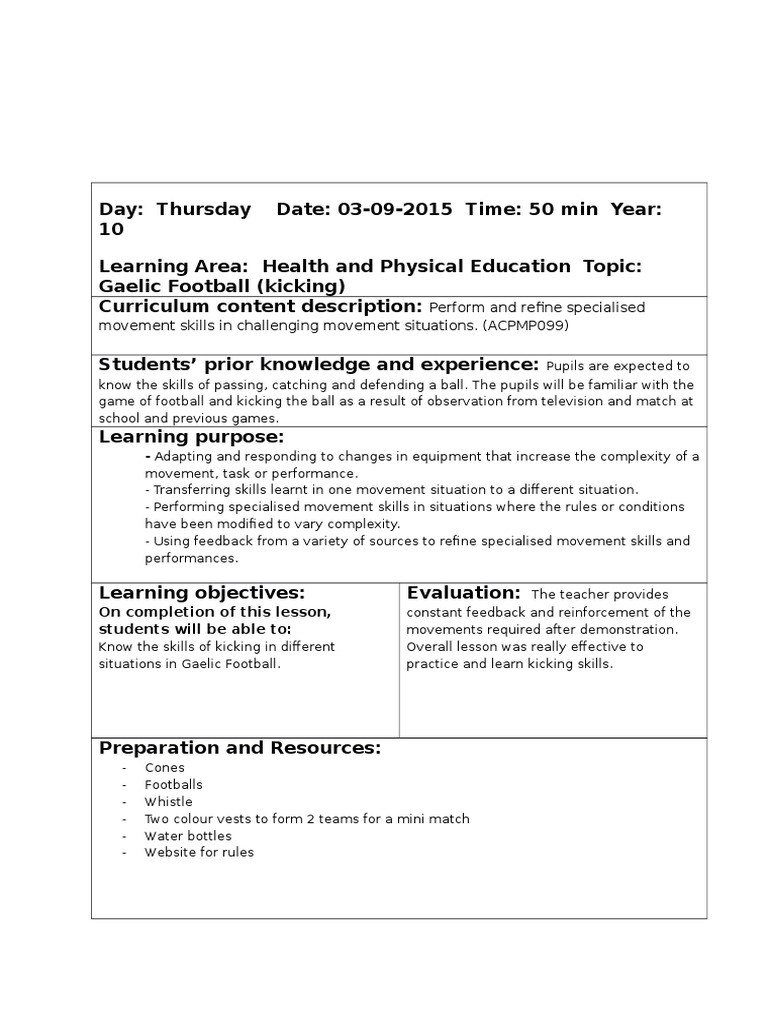 Lesson Plan 2 Secondary | PDF | Sports & Recreation