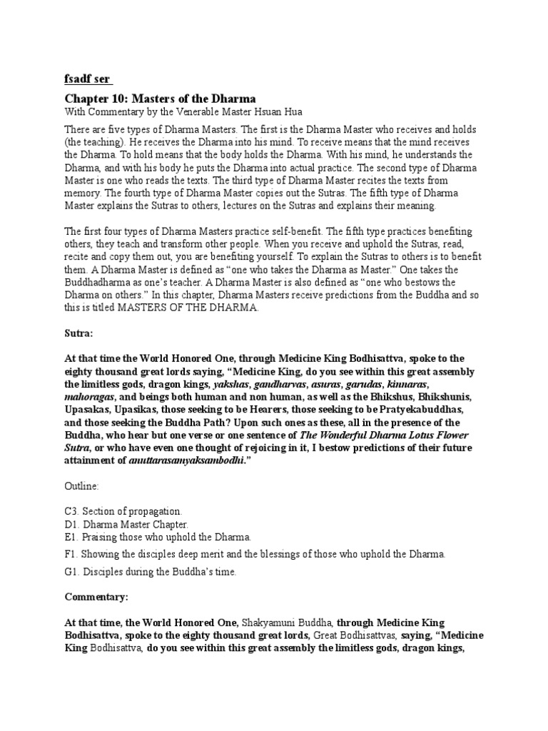 Fsadf Ser Chapter 10: Masters of The Dharma | PDF | Lotus Sutra | Dharma