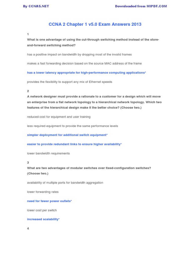 CCNA 2 Chapter 1 v5.0 Exam Answers 2013: Has A Lower Latency Appropriate For High-Performance ...
