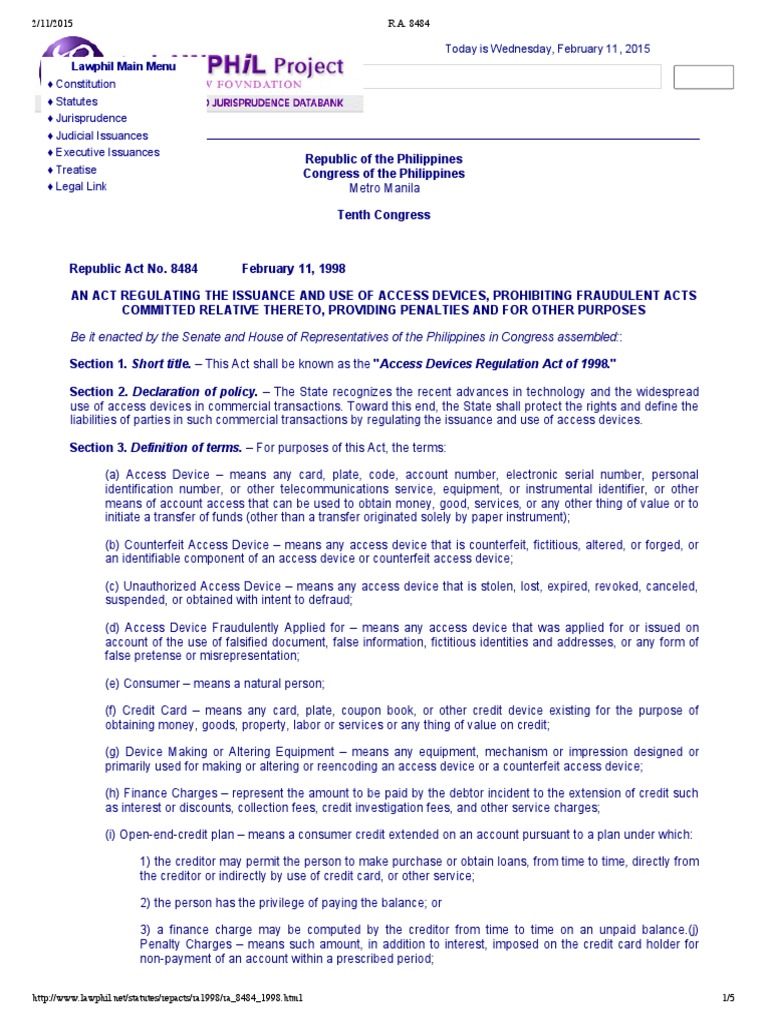 R A 8484 | PDF | Credit Card | Credit (Finance)