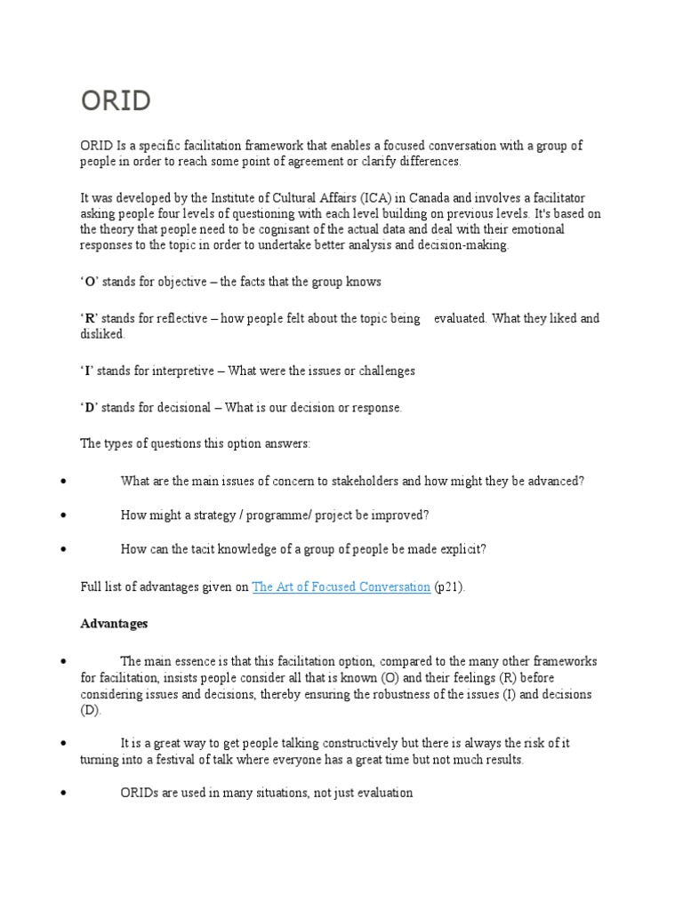 ORID 1 | Facilitator | Evaluation