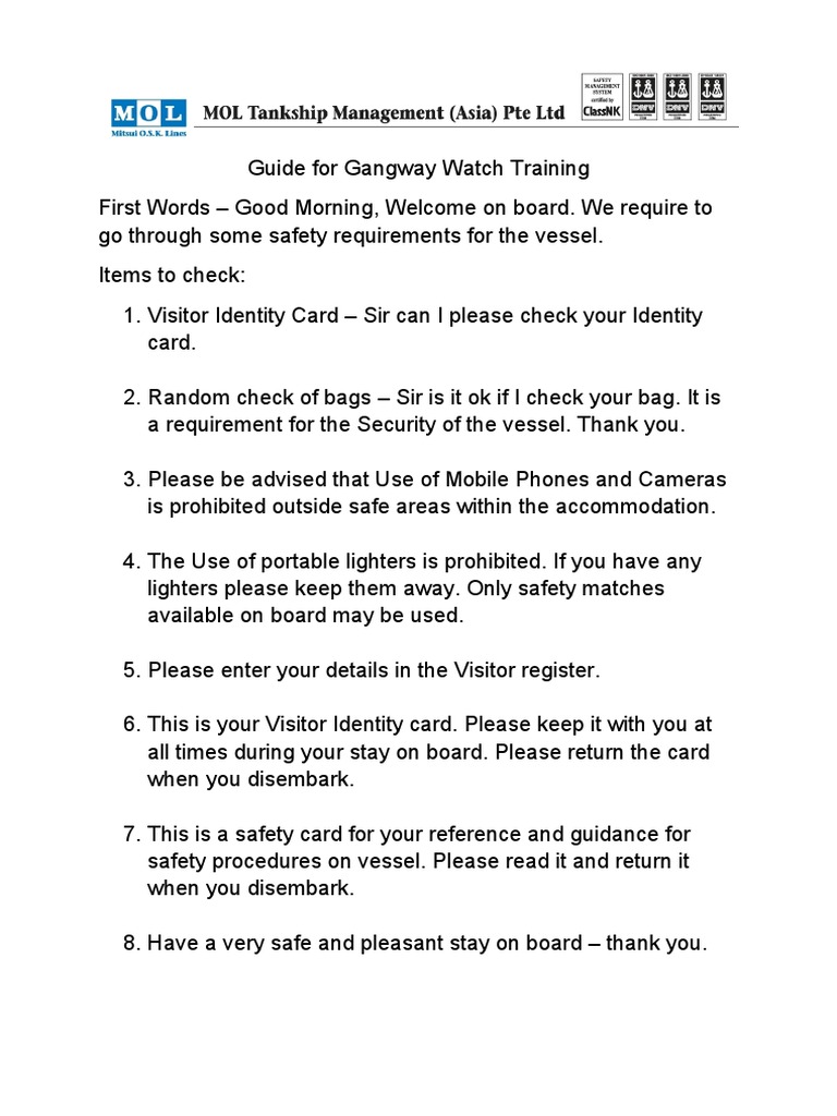 Guide For Gangway Watch | PDF