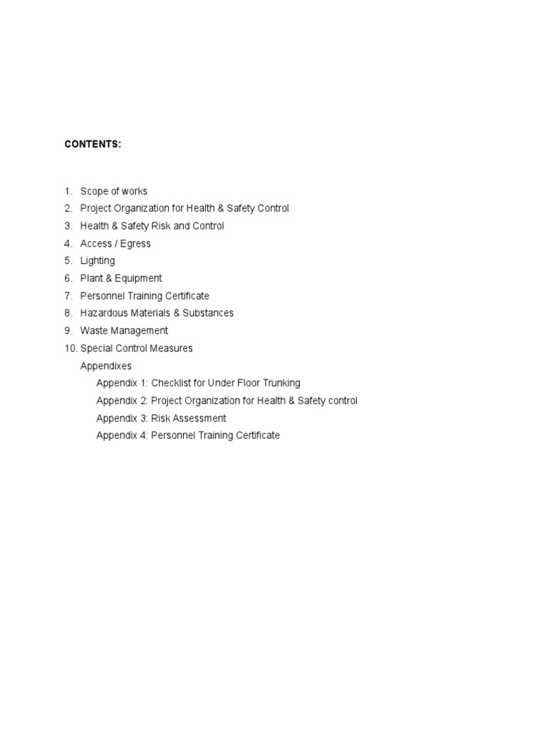 Method Statement For Under Floor Trunkingt For Cables-1 | PDF ...