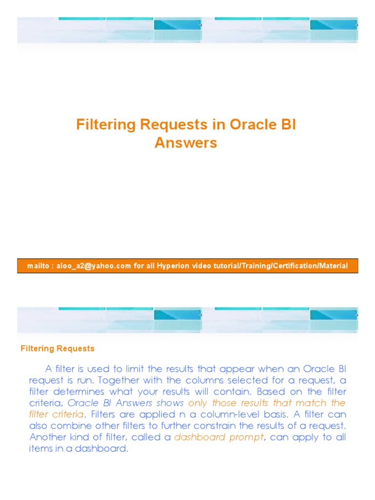 Filtering Requests in Oracle BI Answers | PDF | Oracle Database | Sql