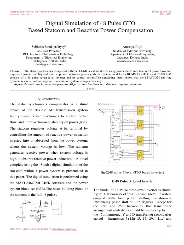 Digital Simulation of 48 Pulse GTO Based Statcom and Reactive Power Compensation | PDF | Power ...