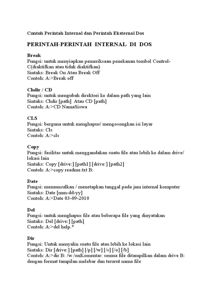 Contoh Perintah Internal Dan Perintah Eksternal Dos | PDF | Komputer ...