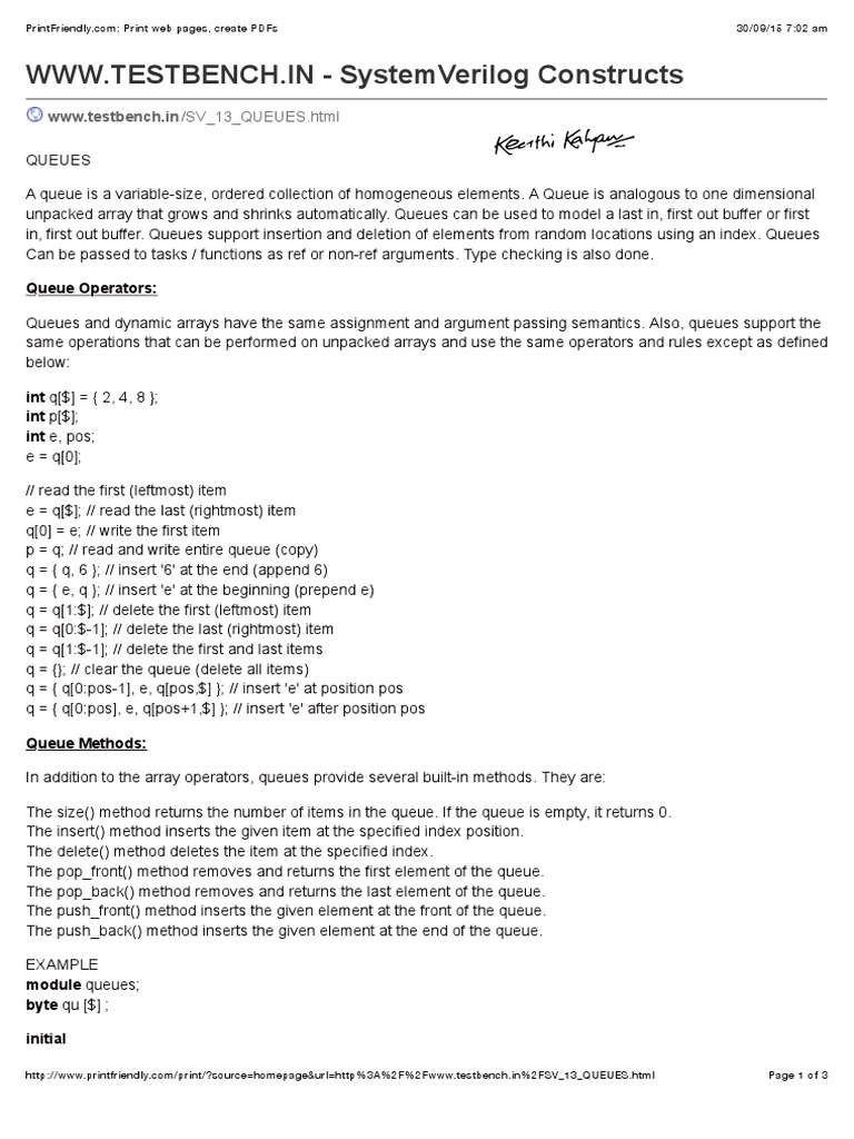 System Verilog Queue Concept | PDF | Queue (Abstract Data Type) | Array ...