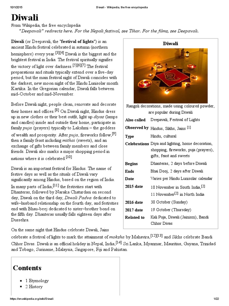 Diwali - Wikipedia, The Free Encyclopedia | PDF | Hindu Worship ...