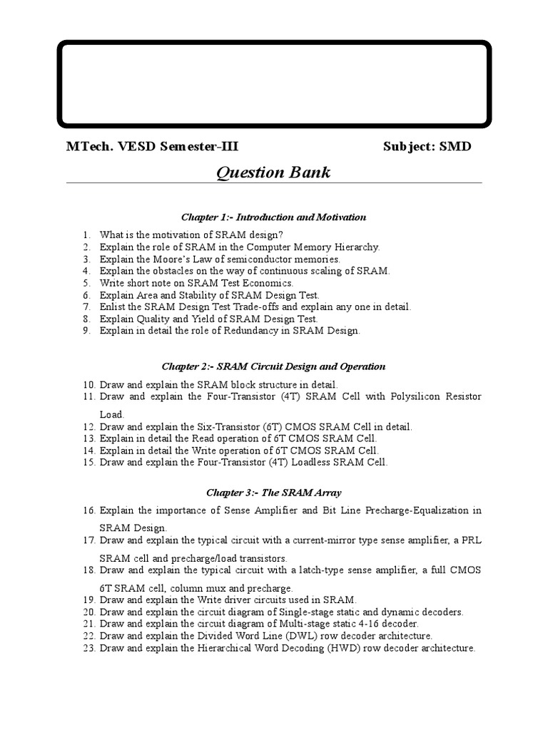 SMD Question Bank | PDF | Cmos | Computer Memory
