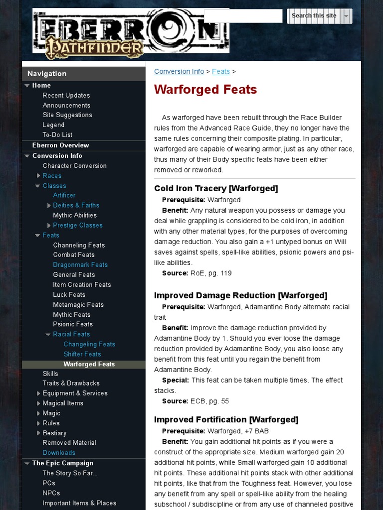 Warforged Feats - Eberron Pathfinder | PDF | World Of Eberron | D20 System