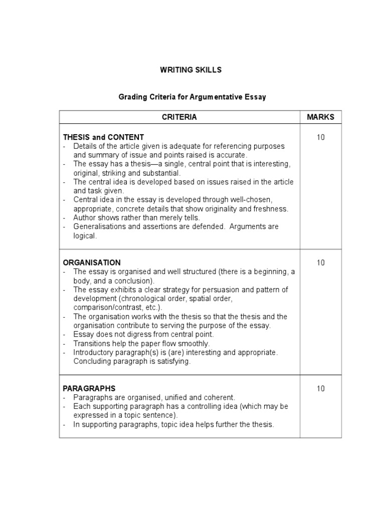 Argumentative Essay Marking Rubric | PDF | Essays | Rubric (Academic) Argumentative Essay Marking Rubric | PDF | Essays | Rubric (Academic)