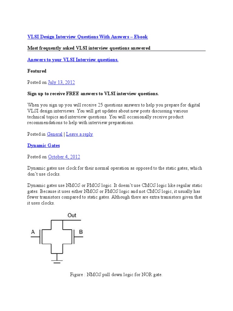VLSI Design Interview Questions With Answers | PDF | Cmos | Electronic Circuits