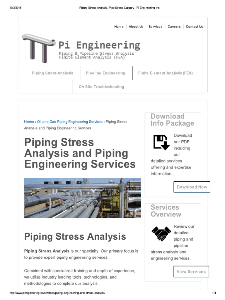 Piping Stress Analysis, Pipe Stress Calgary - Pi Engineering Inc | PDF