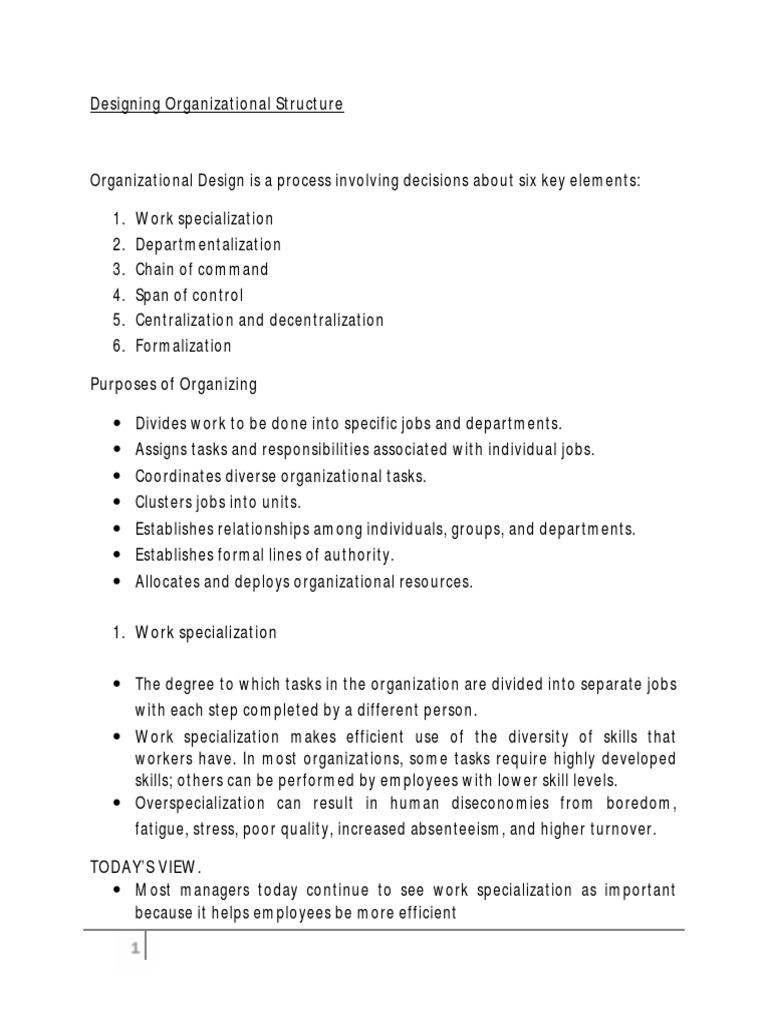 Key Elements of Organizational Design | PDF | Organizational Structure ...