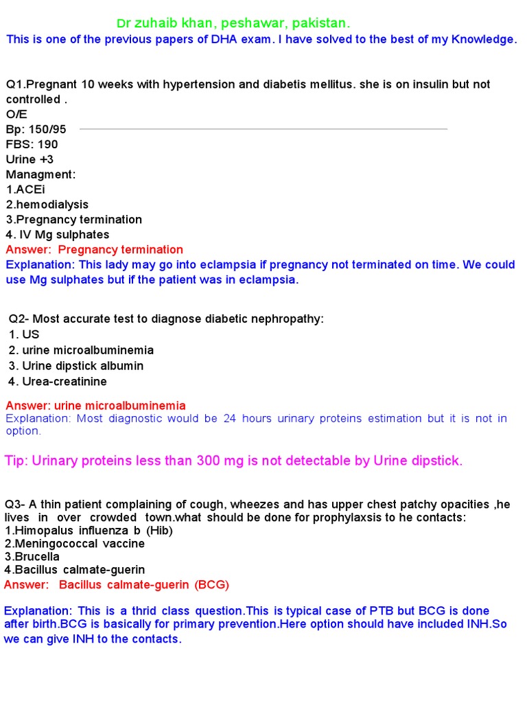 DHA exam previous paper questions and answers | PDF | Health Sciences ...