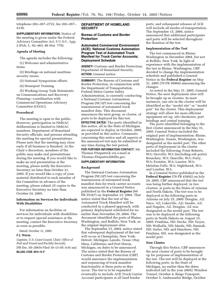 Notice: Automated Program Test: Automated Commercial Environment ...