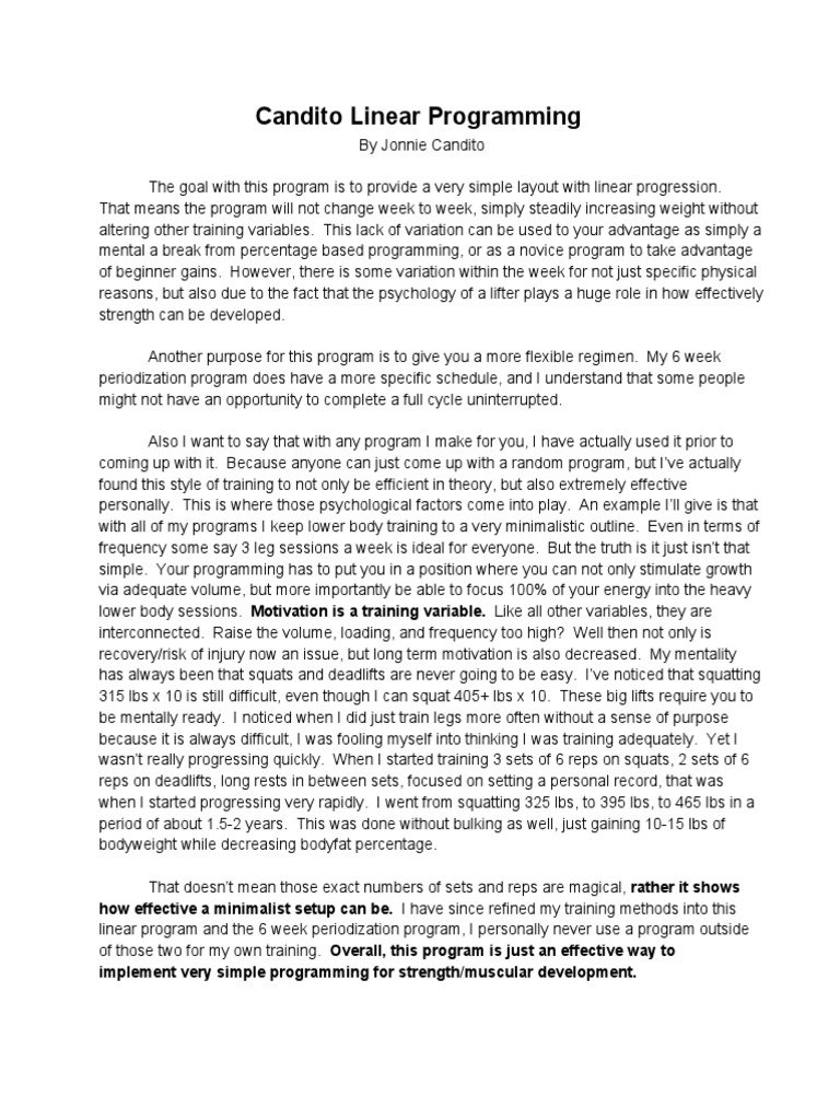 Candito Linear Program | Download Free PDF | Strength Training | Recreation