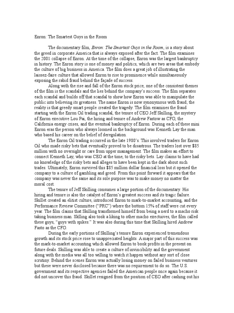 Enron Reaction Paper | PDF | Enron | Energy (General)