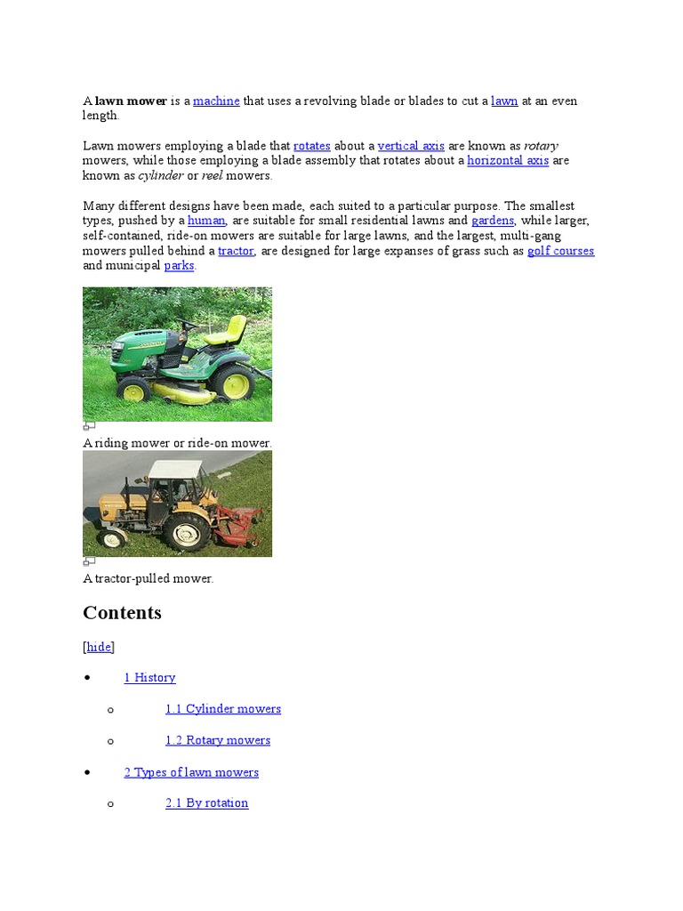 Understanding Lawn Mowers: Types & Uses | PDF | Lawn Mower | Mower