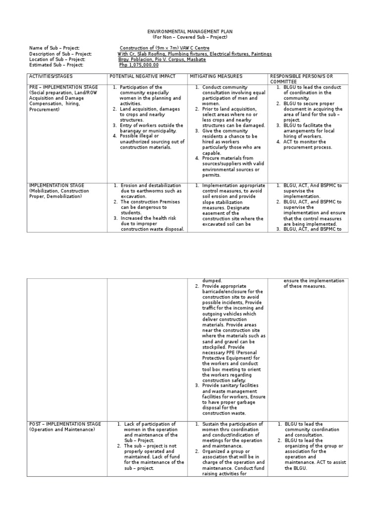 Environmental Management Plan | Personal Protective Equipment | Waste ...