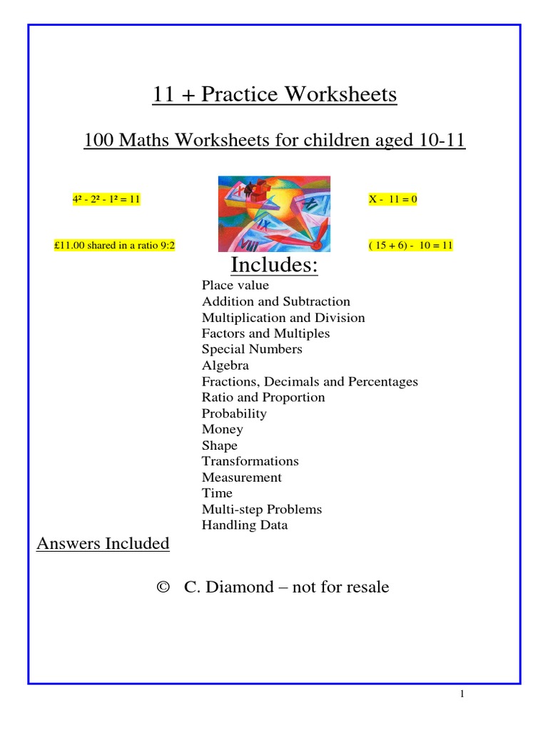 11+ Maths Worksheets | PDF | Fraction (Mathematics) | Triangle