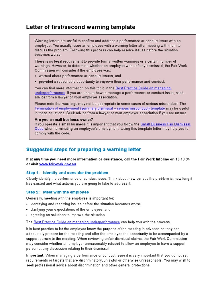First and Second Warning Letter Template | PDF