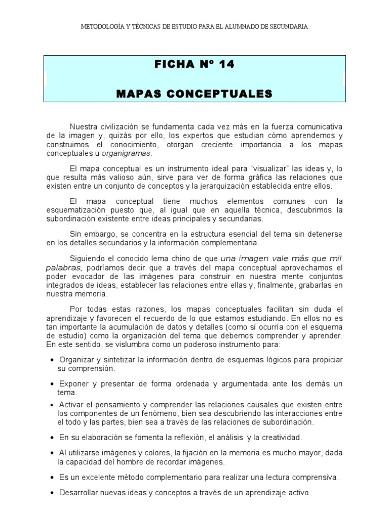 Ficha #14: Mapas Conceptuales | PDF | Imagen | Aprendizaje