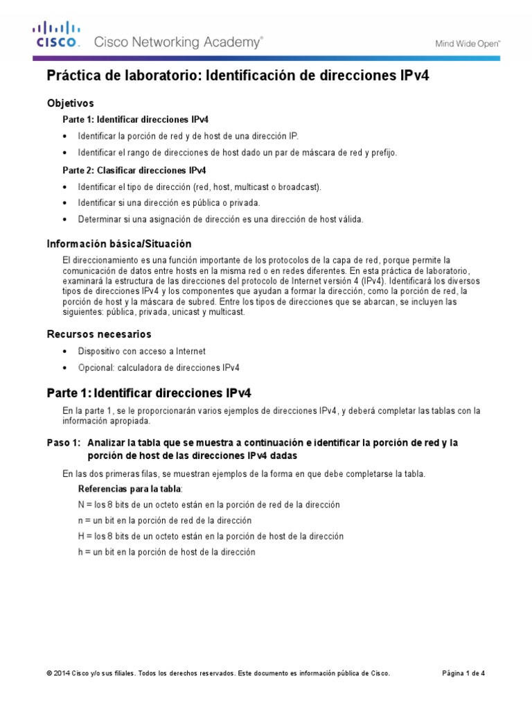 8.1.4.8 Lab - Identifying IPv4 Addresses | PDF | Informática